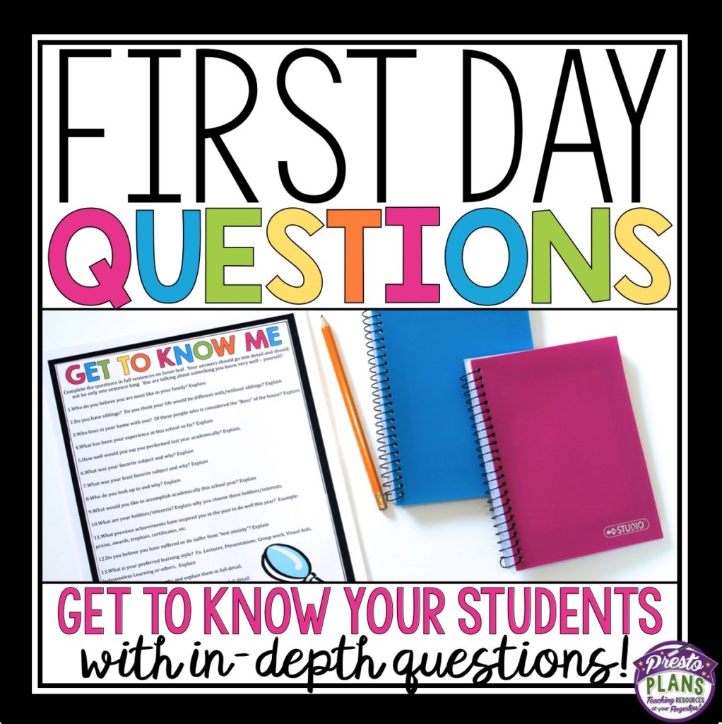 FIRST DAY OF SCHOOL QUESTIONS - prestoplanners.com