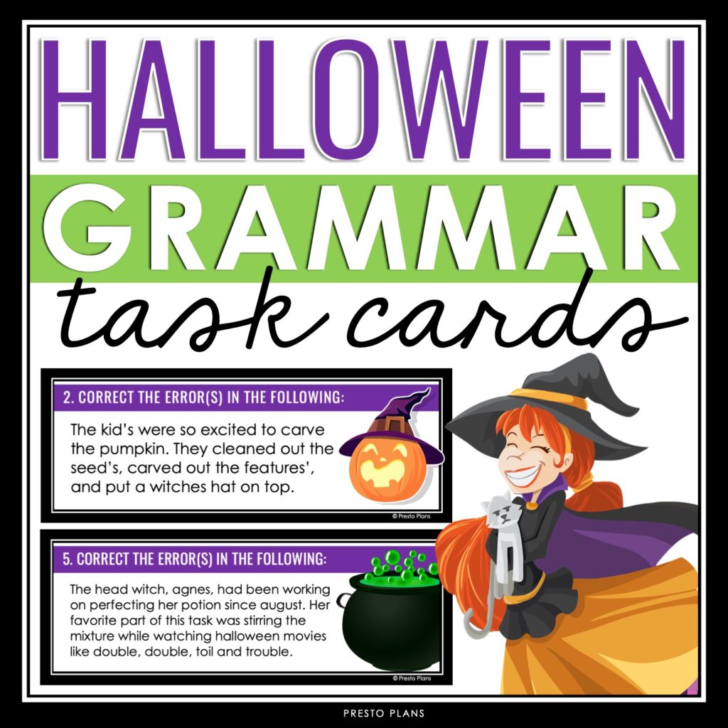 Halloween Grammar Activity - Editing Grammar Errors in Halloween Task ...