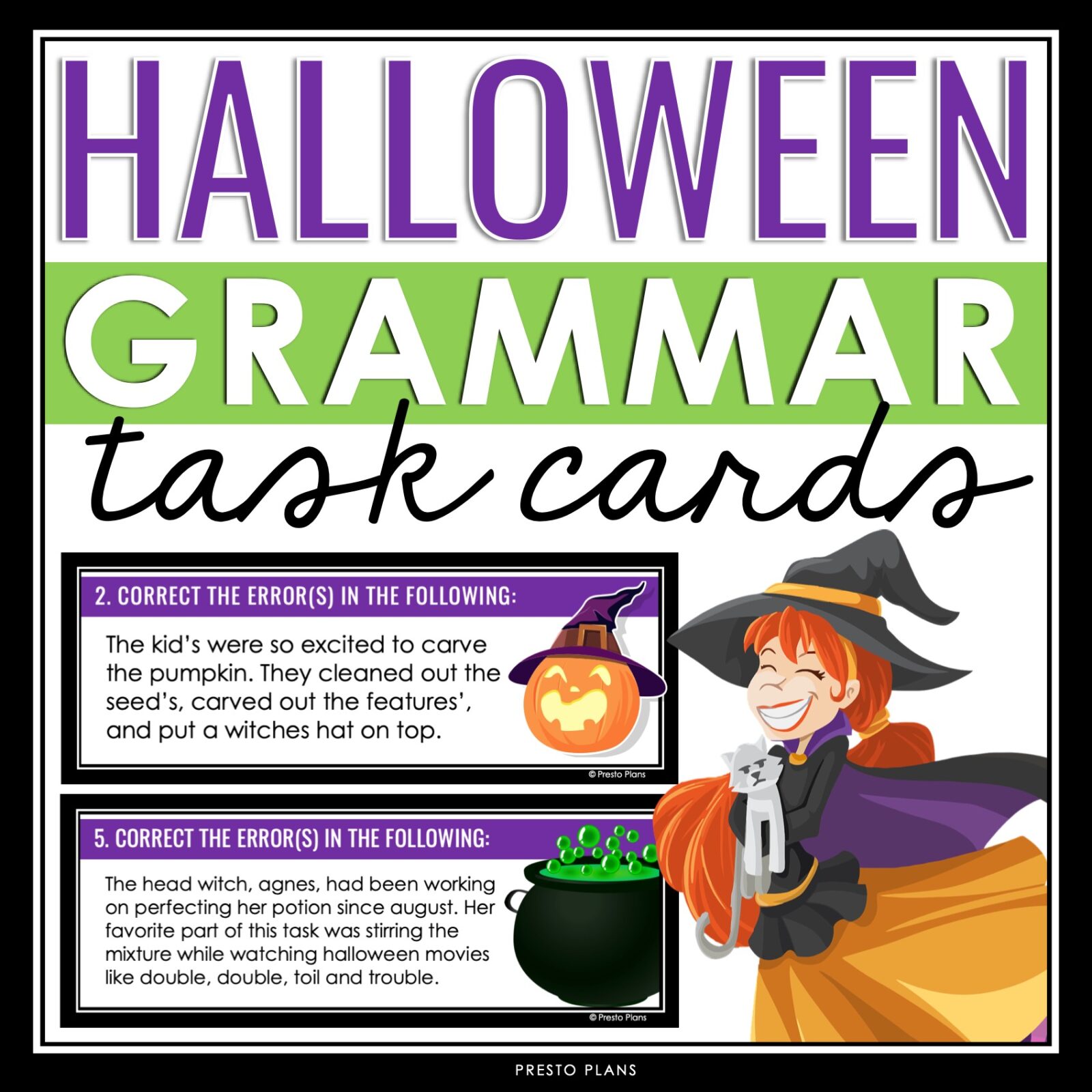 Halloween Grammar Activity - Editing Grammar Errors in Halloween Task ...