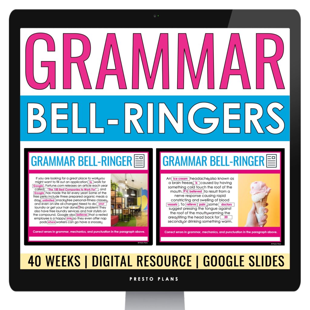Grammar Bell Ringers - Editing Grammar, Punctuation, & Spelling Digital ...