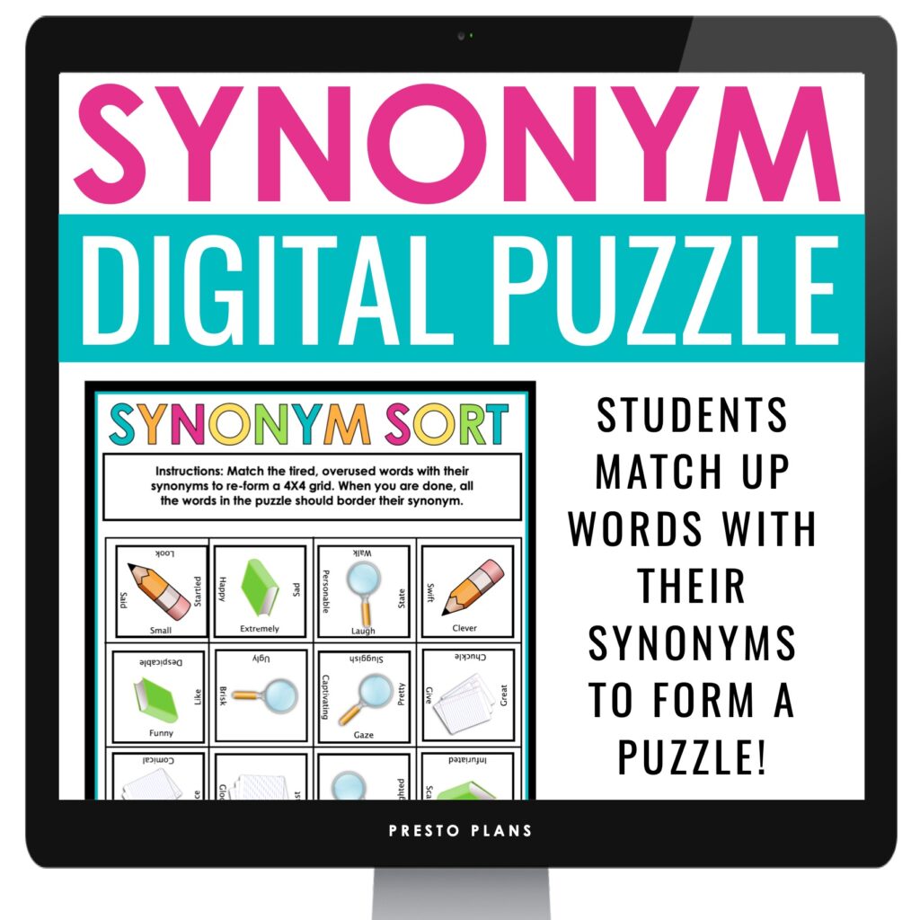 Synonym Word Choice Activity - Fun Vocabulary Digital Puzzle Game ...