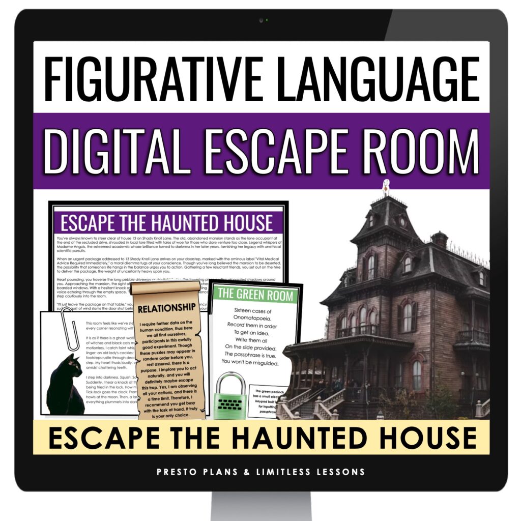 Figurative Language Digital Escape Room Bell Ringers Game - Haunted ...