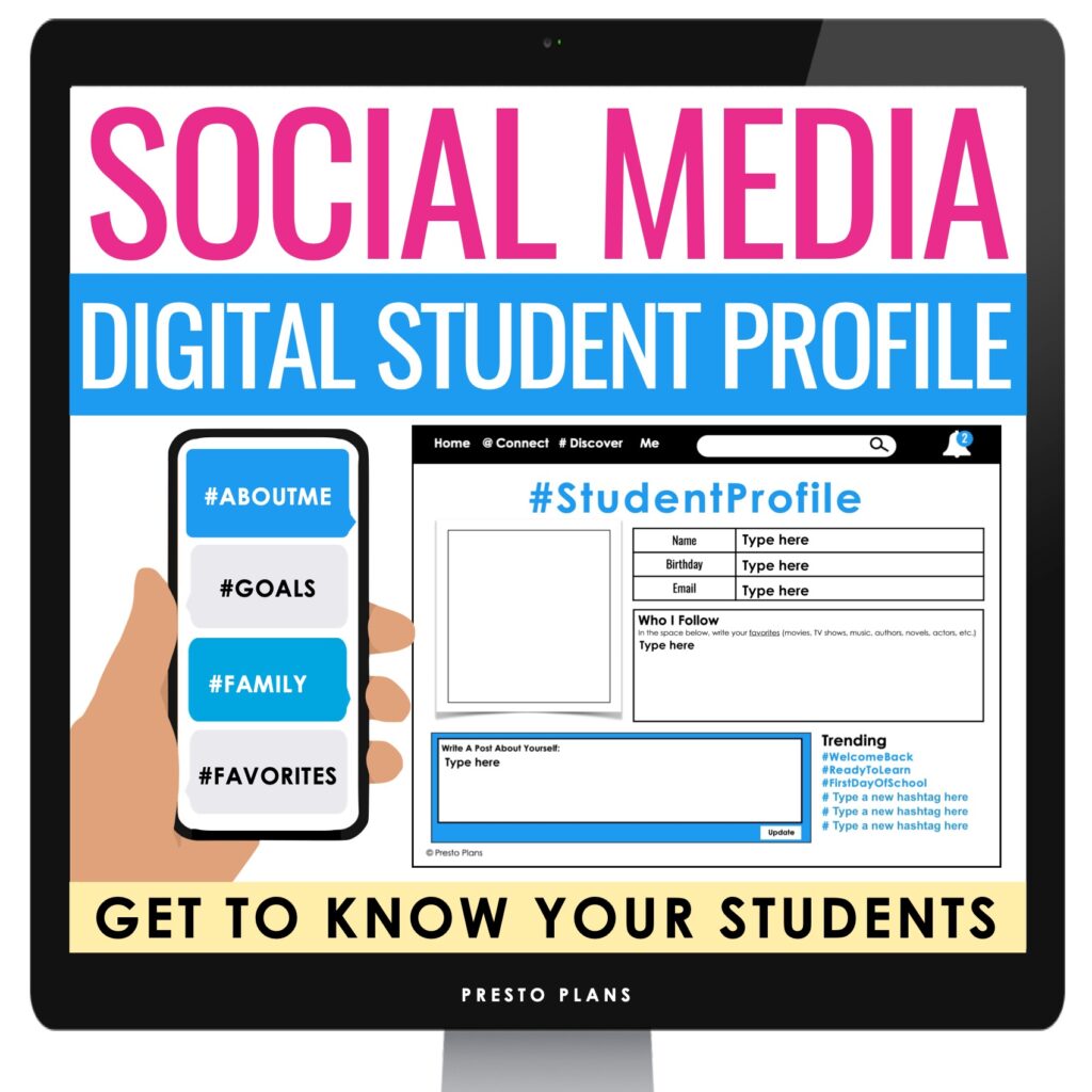 Back to School Student Profile - Digital First Day Questions - Social ...