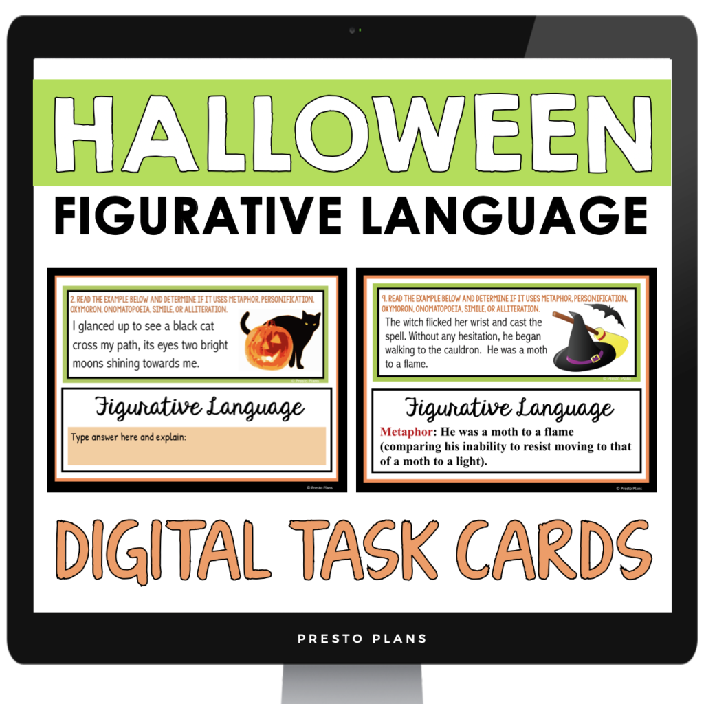 Digital Halloween Figurative Language Task Cards