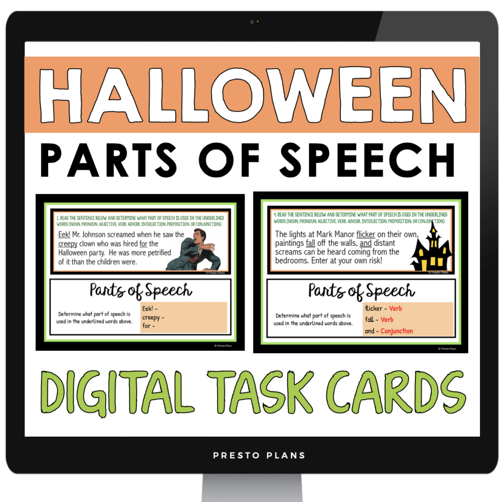 DIGITAL HALLOWEEN PARTS OF SPEECH TASK CARDS ACTIVITY - prestoplanners.com