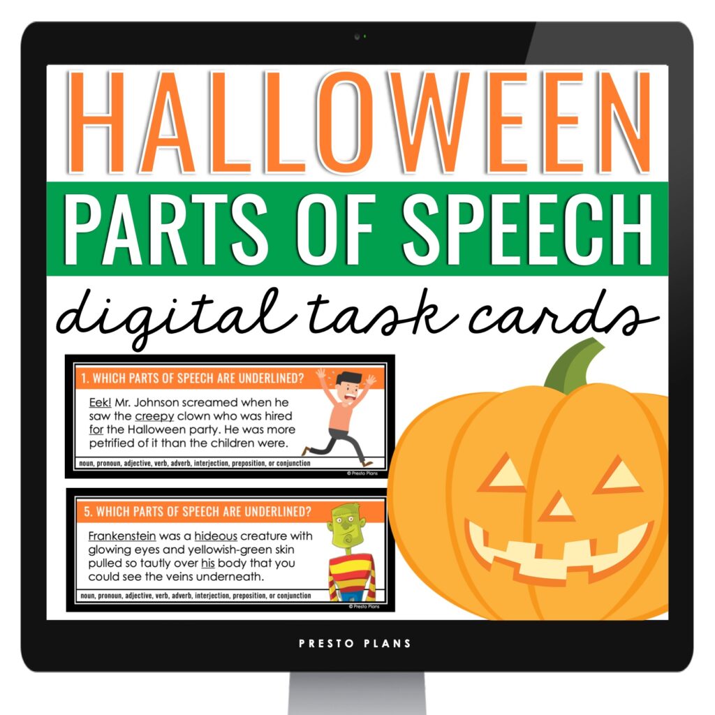 Halloween Parts of Speech Digital Task Cards Activity - Labeling Parts ...