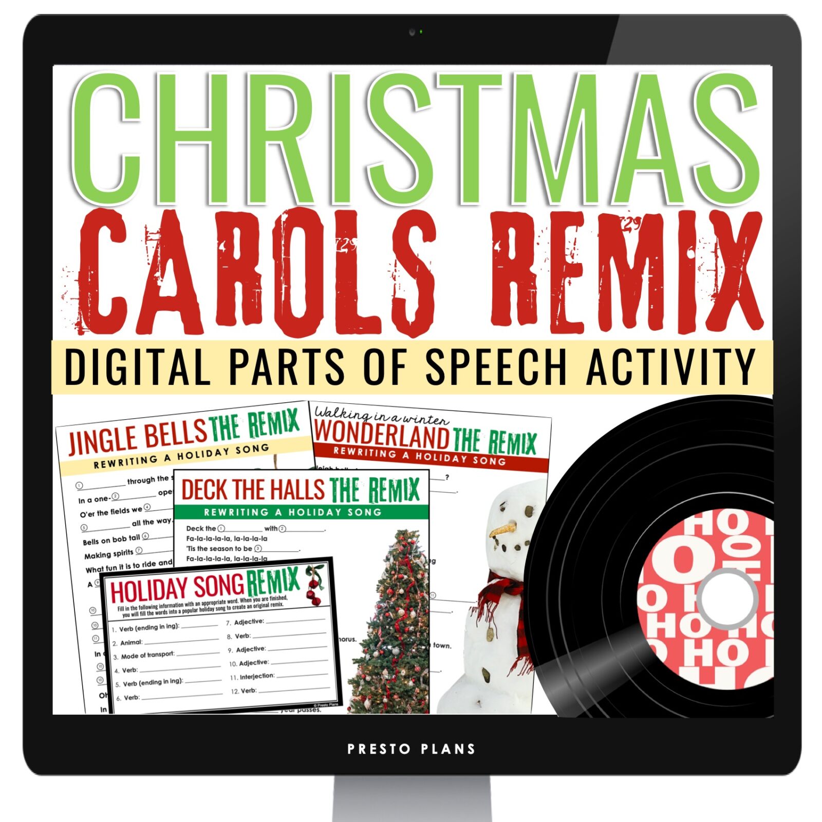 Christmas Parts of Speech Digital Activity - Rewriting Holiday Carols ...