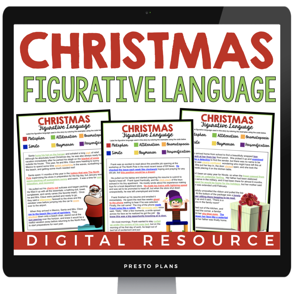 CHRISTMAS FIGURATIVE LANGUAGE DIGITAL ACTIVITY - 5 STORIES ...