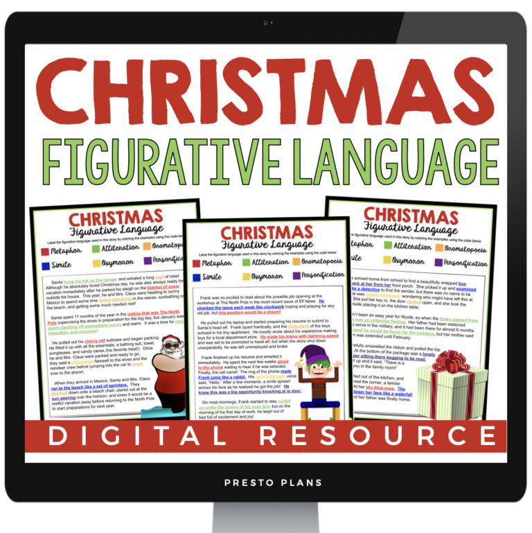 CHRISTMAS FIGURATIVE LANGUAGE DIGITAL ACTIVITY - 5 STORIES ...
