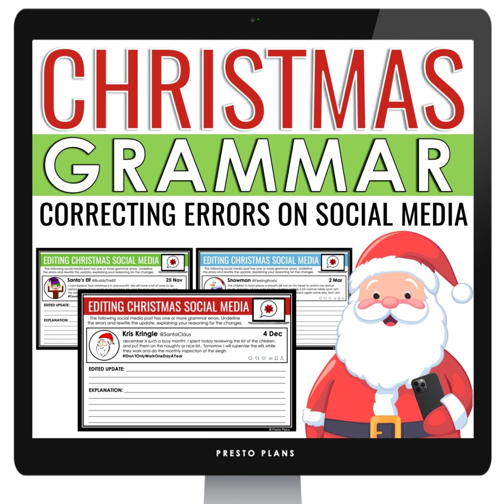 Christmas Grammar Activity - Editing Errors in Holiday Social Media ...