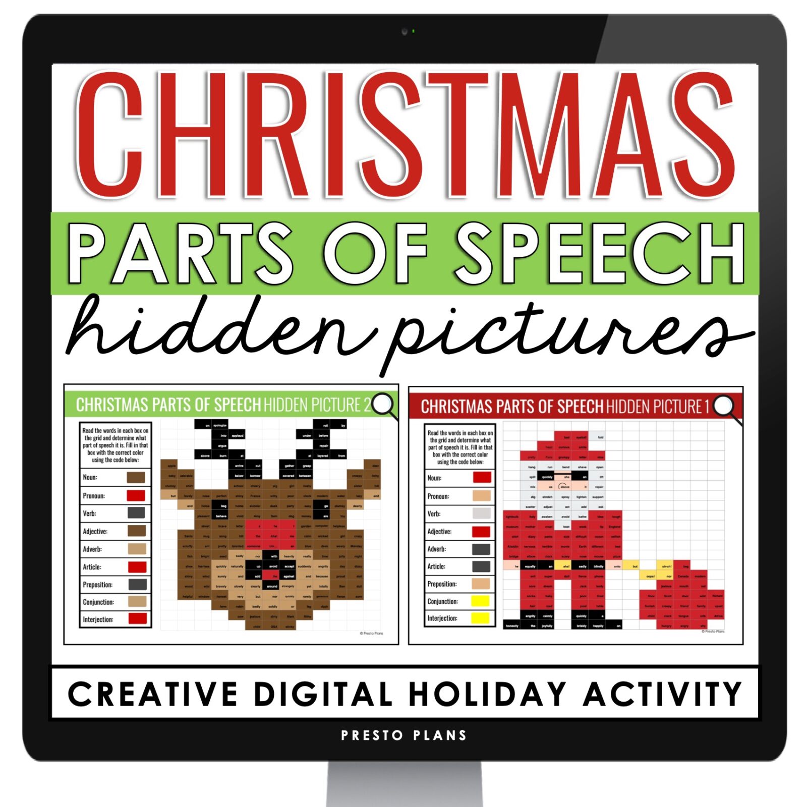 Christmas Parts of Speech Digital Activity - Color Code Hidden Mystery ...