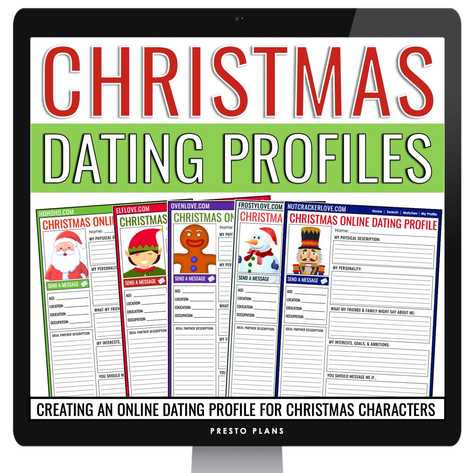 Christmas Writing Activity Holiday Character Dating Profile Digital ...