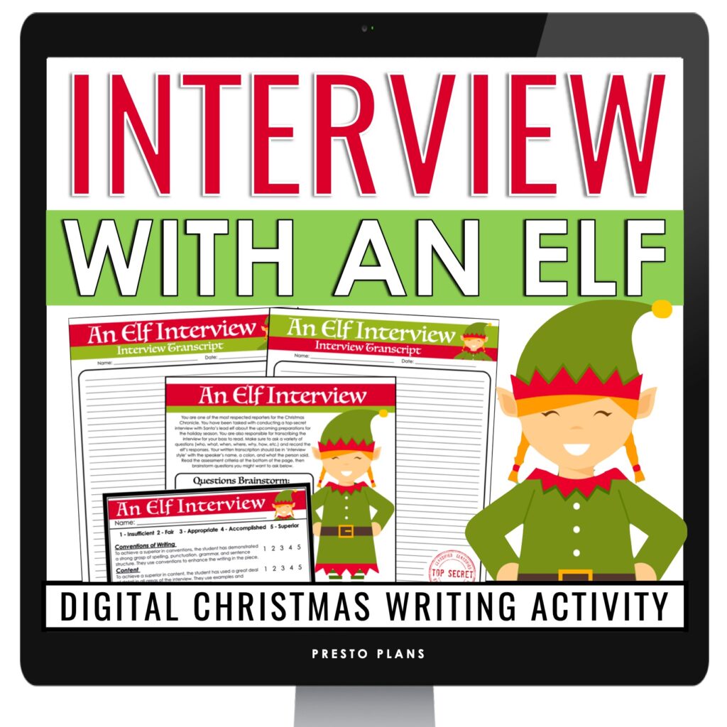 Christmas Writing Assignment - Elf Interview Holiday Winter Activity ...