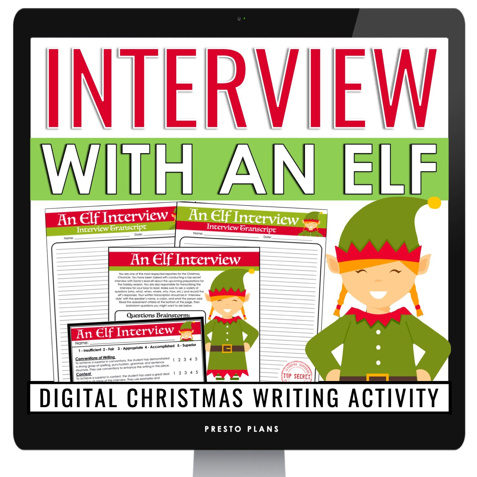 Christmas Writing Assignment - Elf Interview Holiday Winter Activity ...