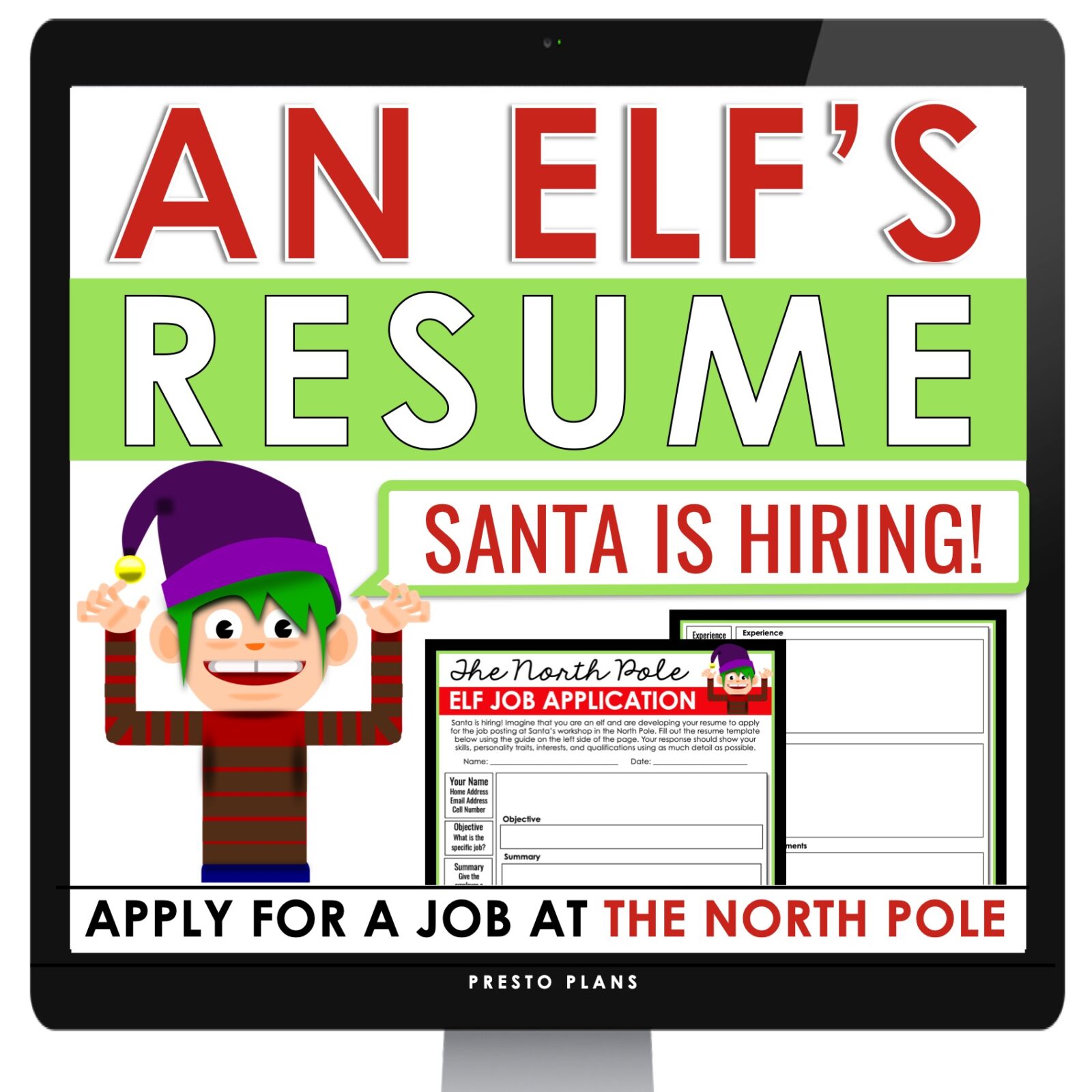 Christmas Writing Assignment - Elf Resume Creative Digital Holiday ...