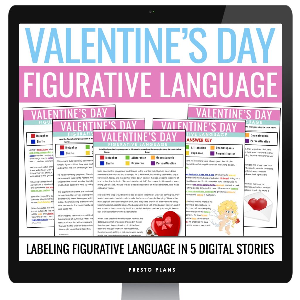 Valentine's Day Figurative Language Stories Digital Assignments ...
