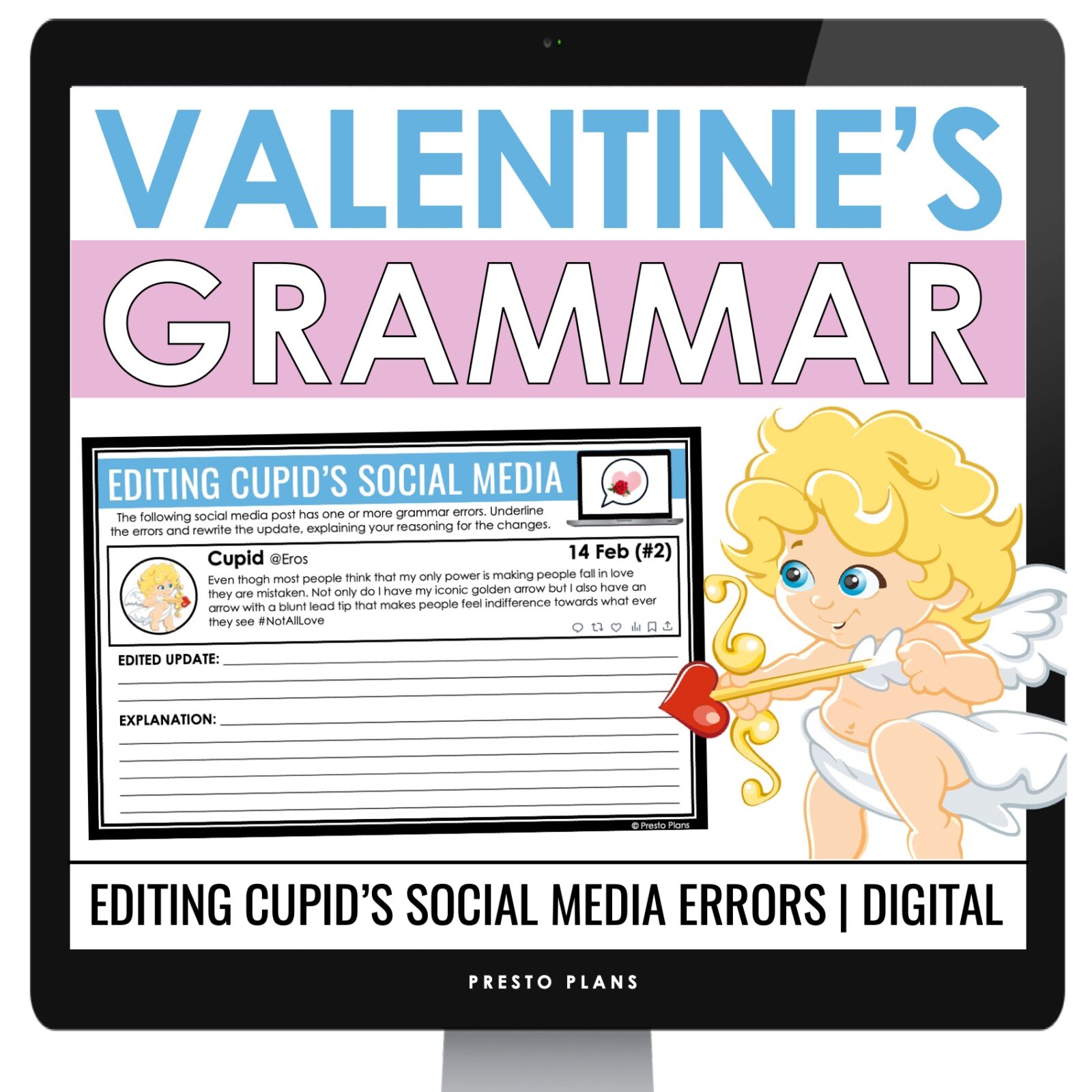 Valentine's Day Digital Grammar Activity Editing Errors in Cupid's ...