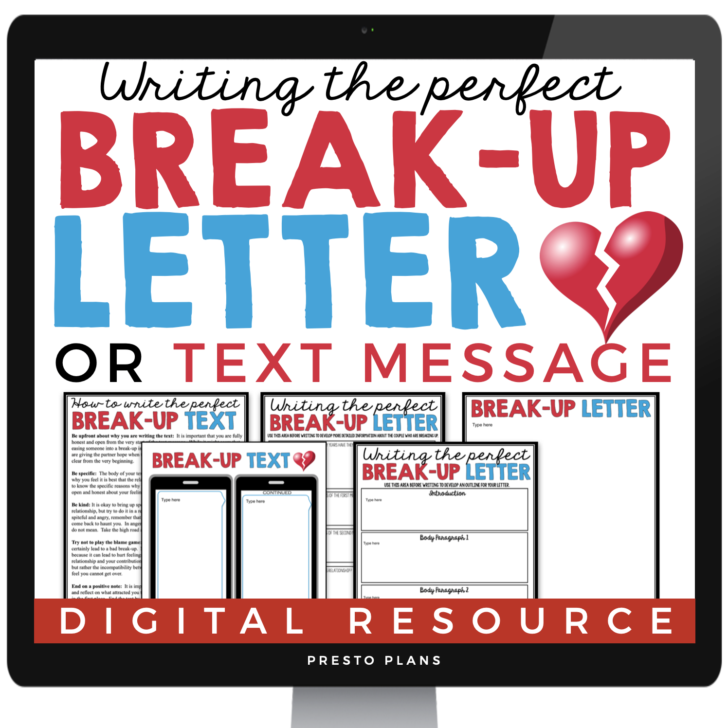 DIGITAL VALENTINE'S DAY WRITING: WRITING A BREAK UP LETTER OR TEXT ...
