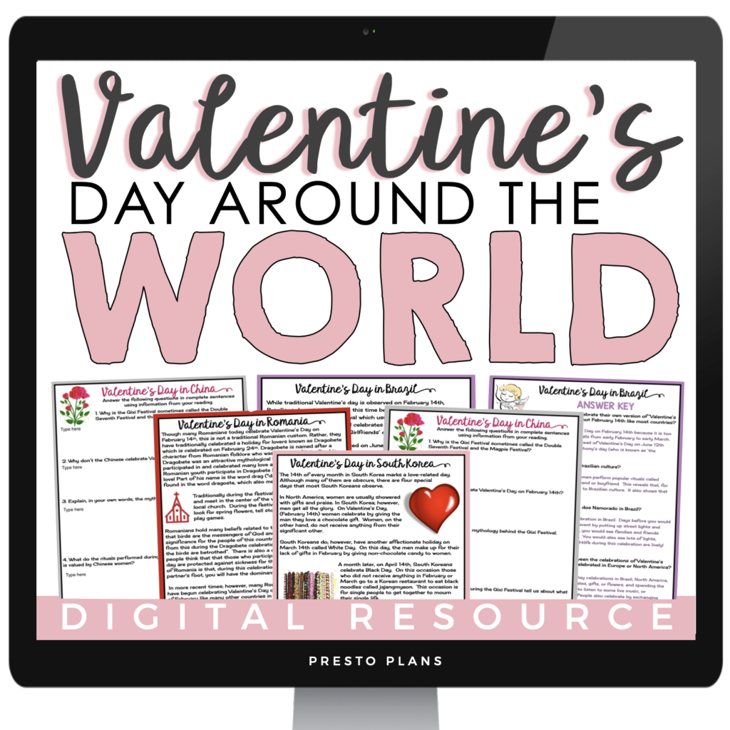 DIGITAL VALENTINE'S DAY AROUND THE WORLD READING COMPREHENSION ACTIVITY ...