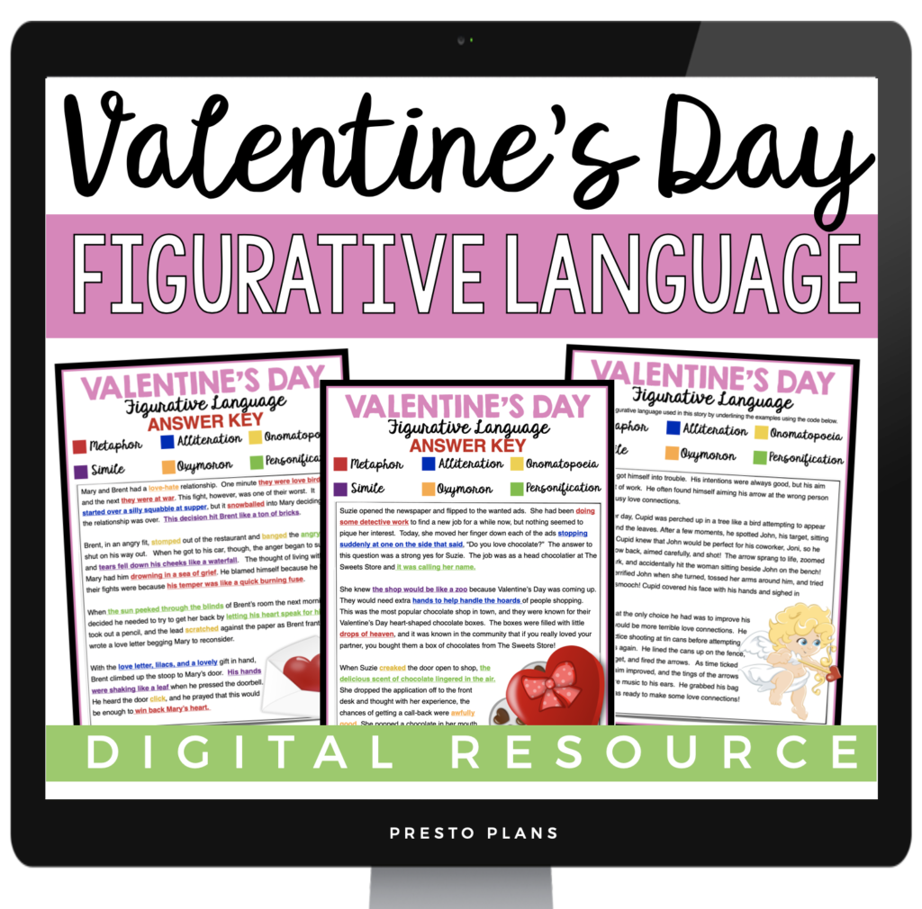 VALENTINE'S DAY DIGITAL FIGURATIVE LANGUAGE ACTIVITY - 5 STORIES ...