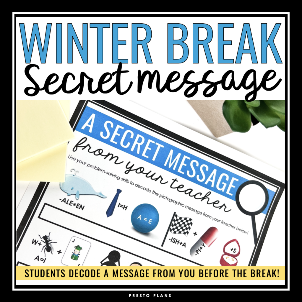 Winter Break Activity Game - Secret Message From Teacher Before Holiday ...