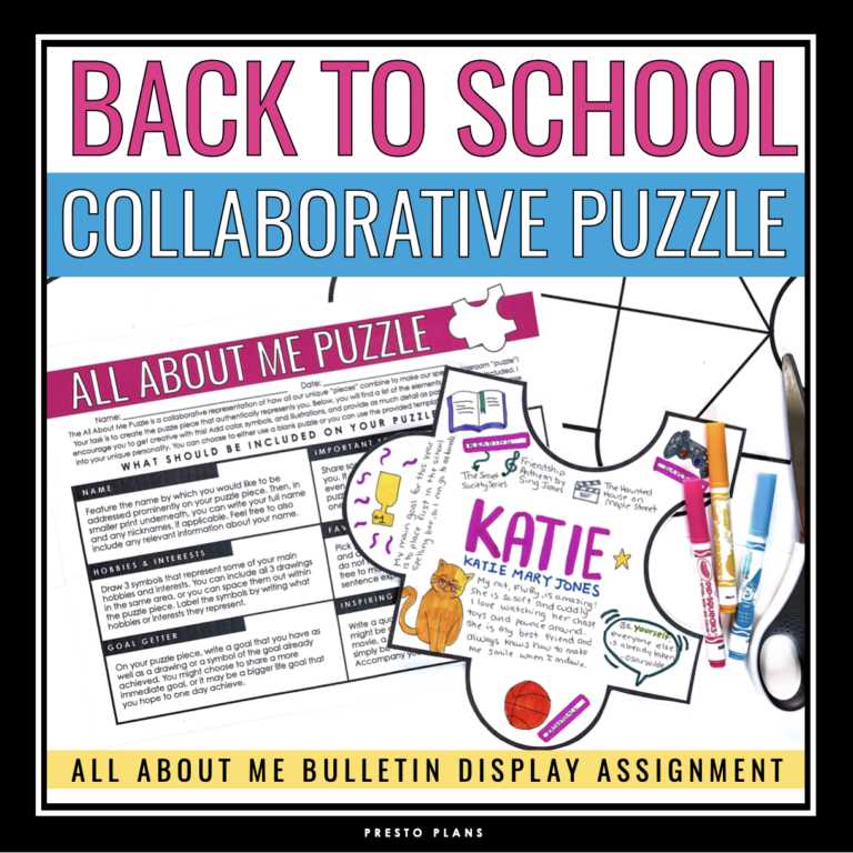 Back to School Collaborative Puzzle All About Me Activity - Bulletin ...