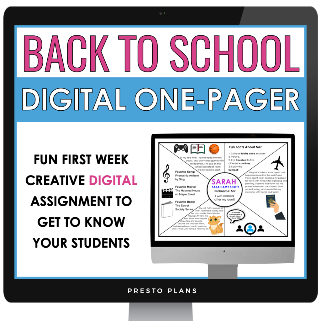 Back to School One Pager - Digital First Week Get to Know You Activity ...