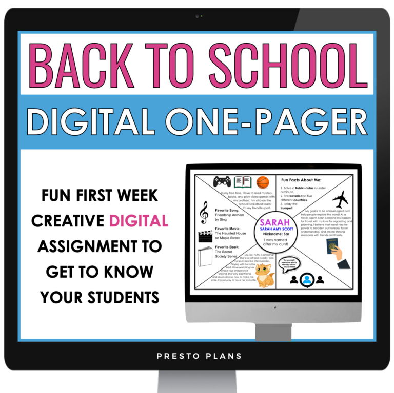 Back to School One Pager - Digital First Week Get to Know You Activity ...