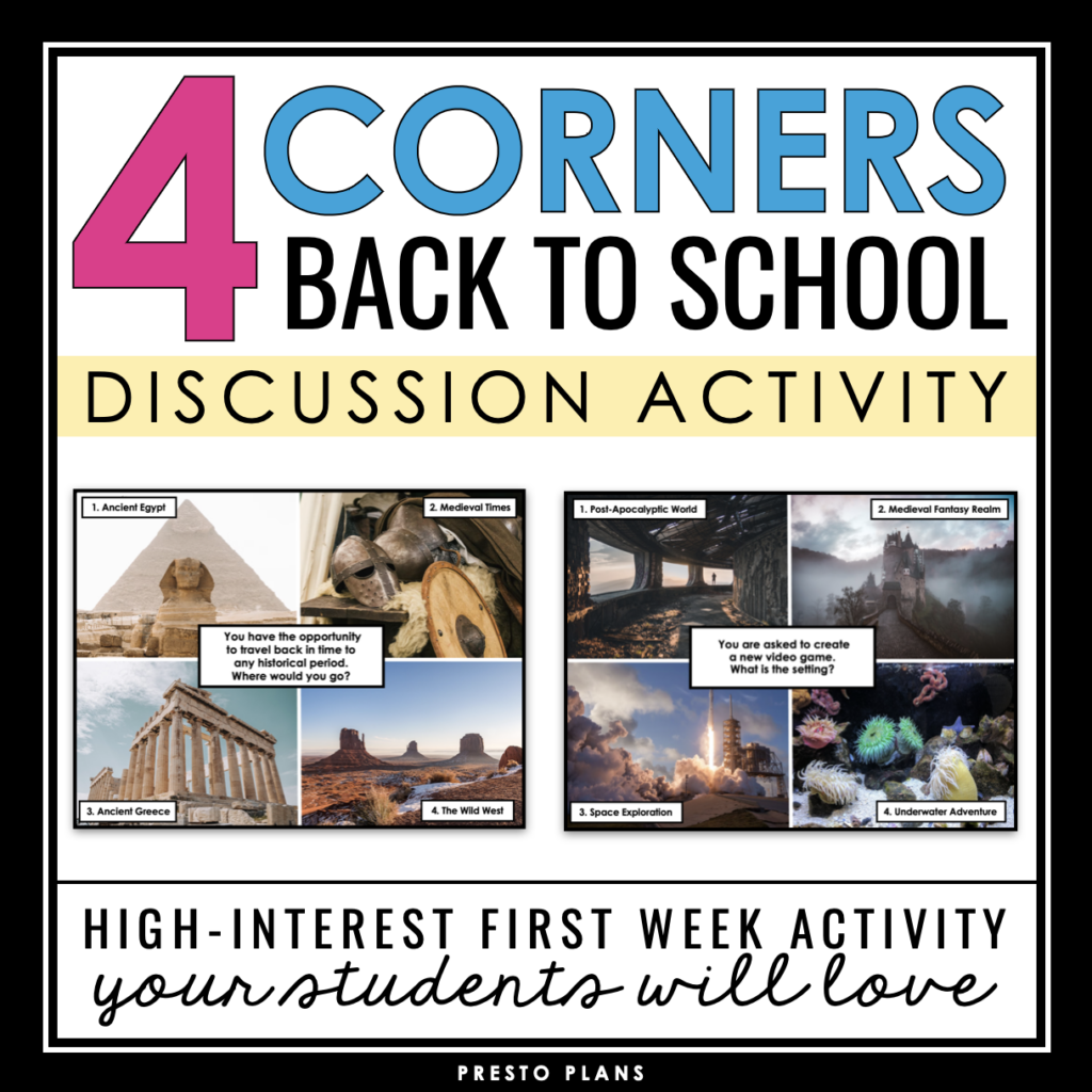 Back to School Get to Know You Activity - 4 Corners Game for Middle and ...