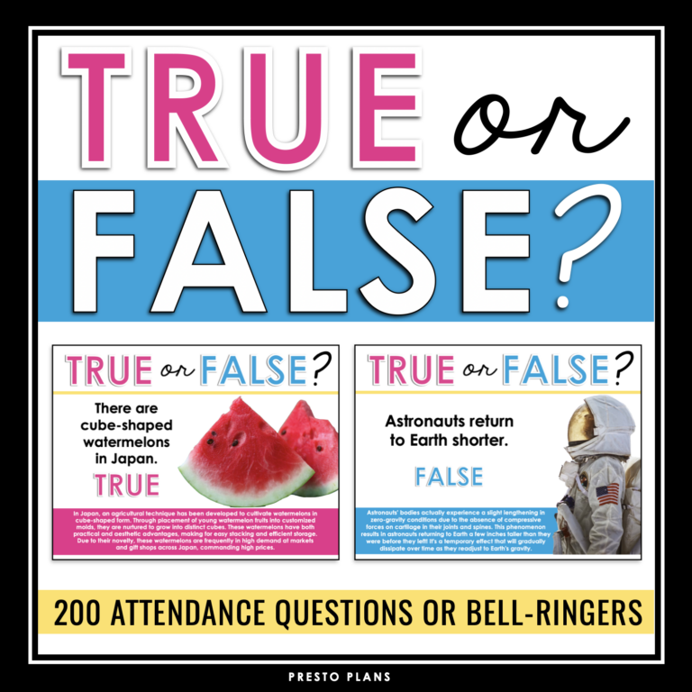 Attendance Questions or Daily Bell Ringers - True or False Questions ...