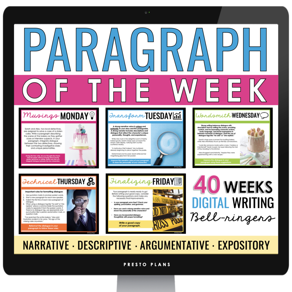 Paragraph of the Week - Writing Bell Ringers for Middle High English ...