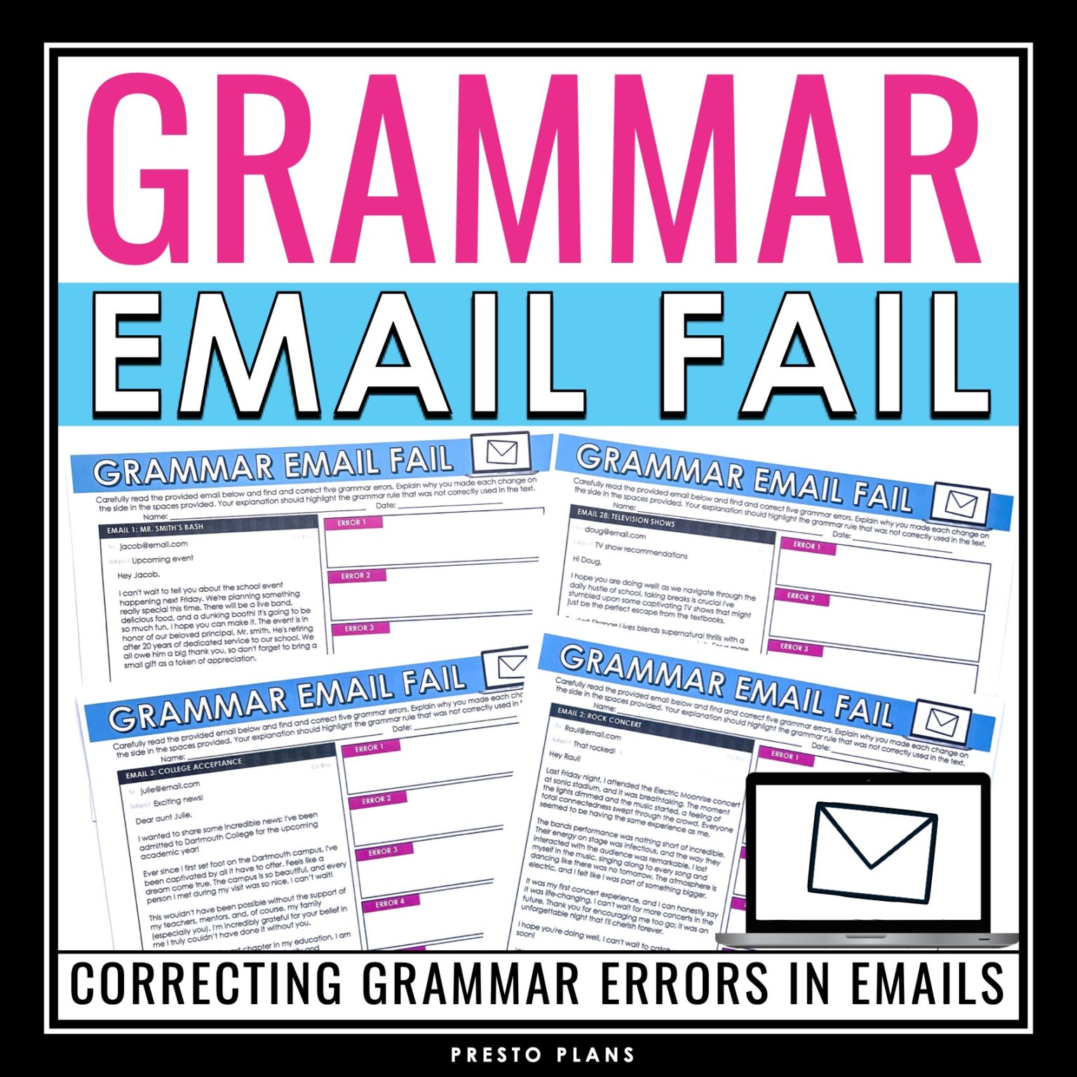 Grammar Activity - Correcting Grammar Errors in Emails Assignments ...