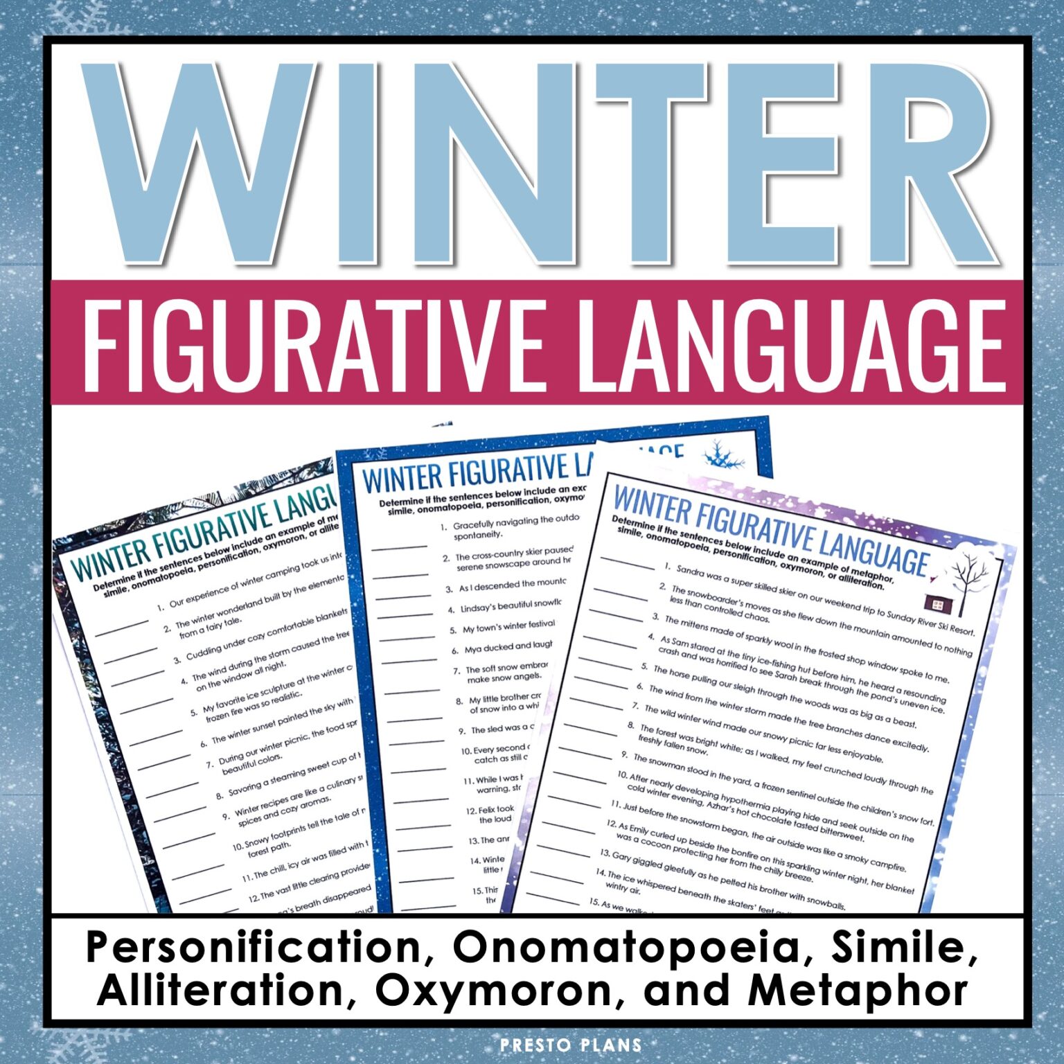 Winter Figurative Language Assignments - Literary Devices Activity ...