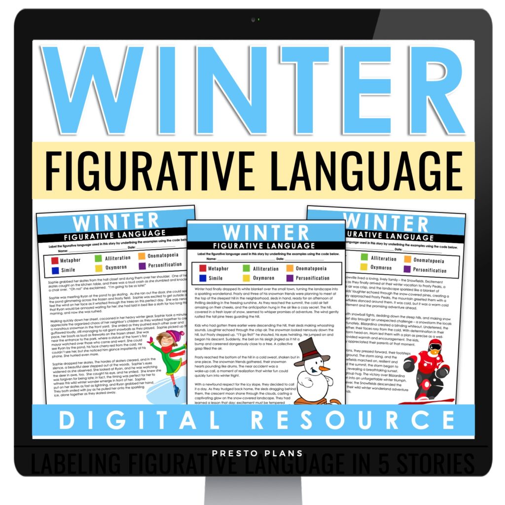 Winter Figurative Language Digital Assignments - Literary Devices ...