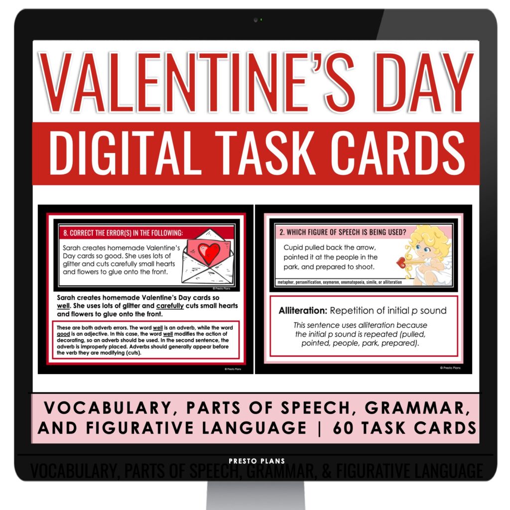 Valentine's Day Digital Tasks Grammar Parts of Speech Vocab Figurative ...