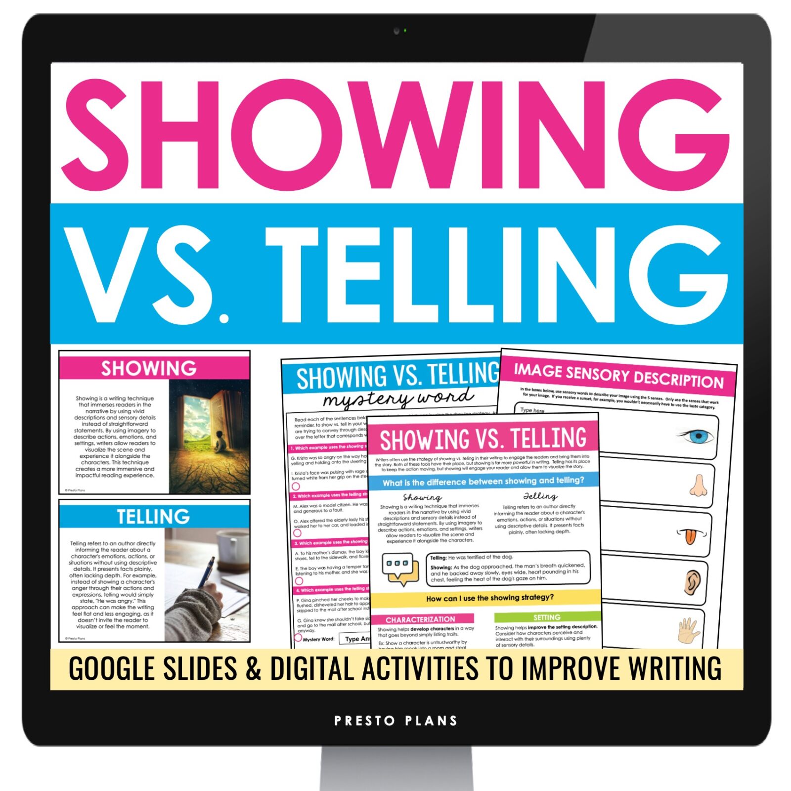 Showing vs. Telling Writing Descriptive Strategy Digital Slides and ...