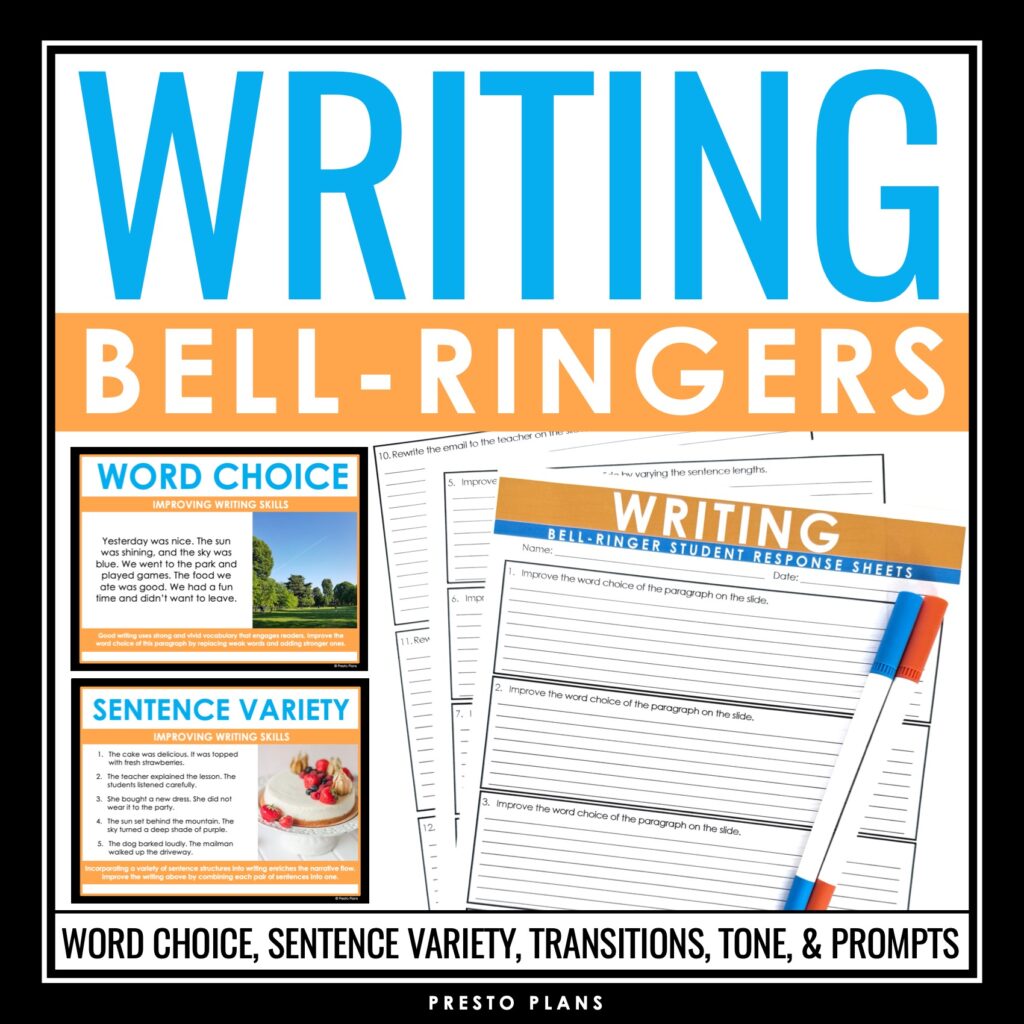 Writing Bell Ringers - Word Choice, Transitions, Tone, Sentence Variety ...