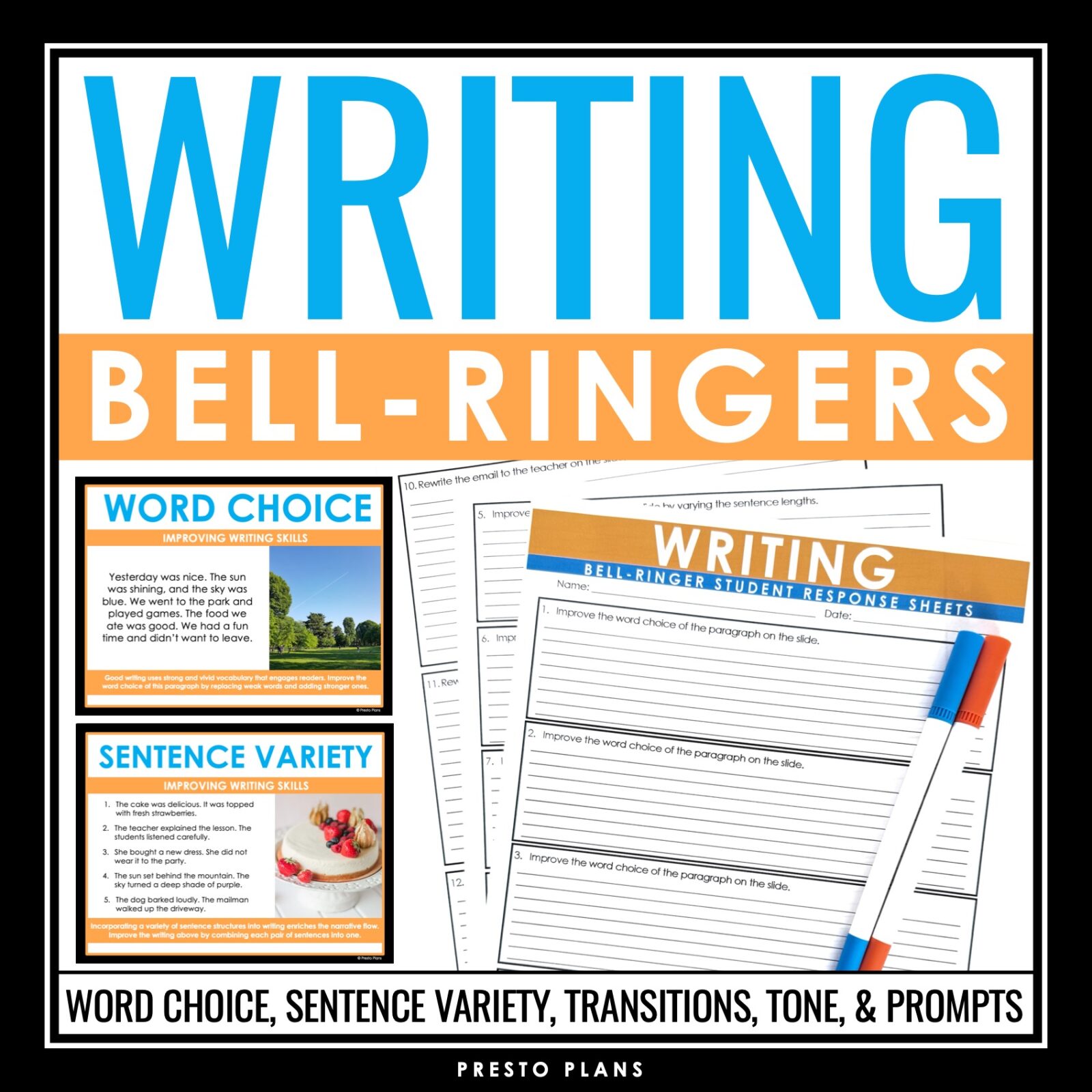 Writing Bell Ringers - Word Choice, Transitions, Tone, Sentence Variety ...