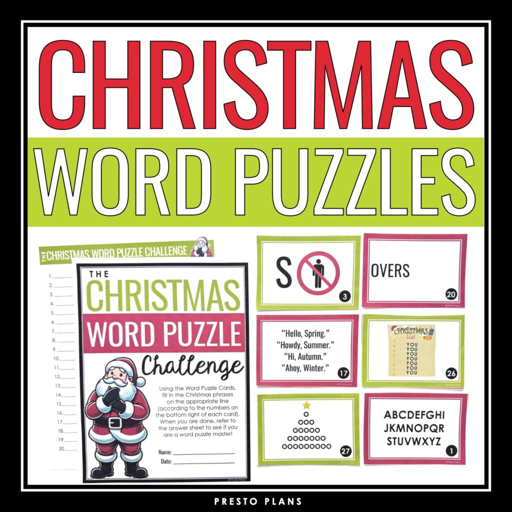 Christmas Word Puzzles Brain Teasers Game - Logic Rebus Word Sense ...