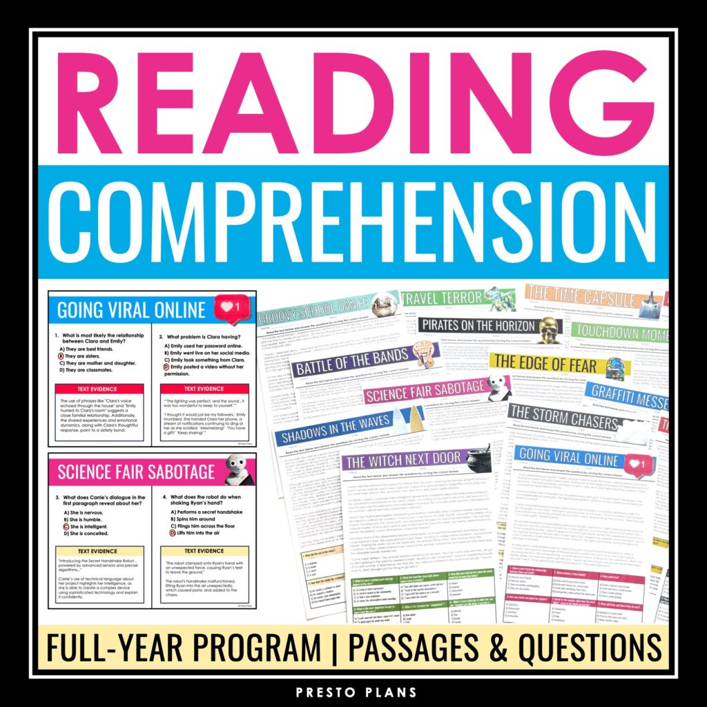 Reading Comprehension Passages and Questions Program - Middle School ...