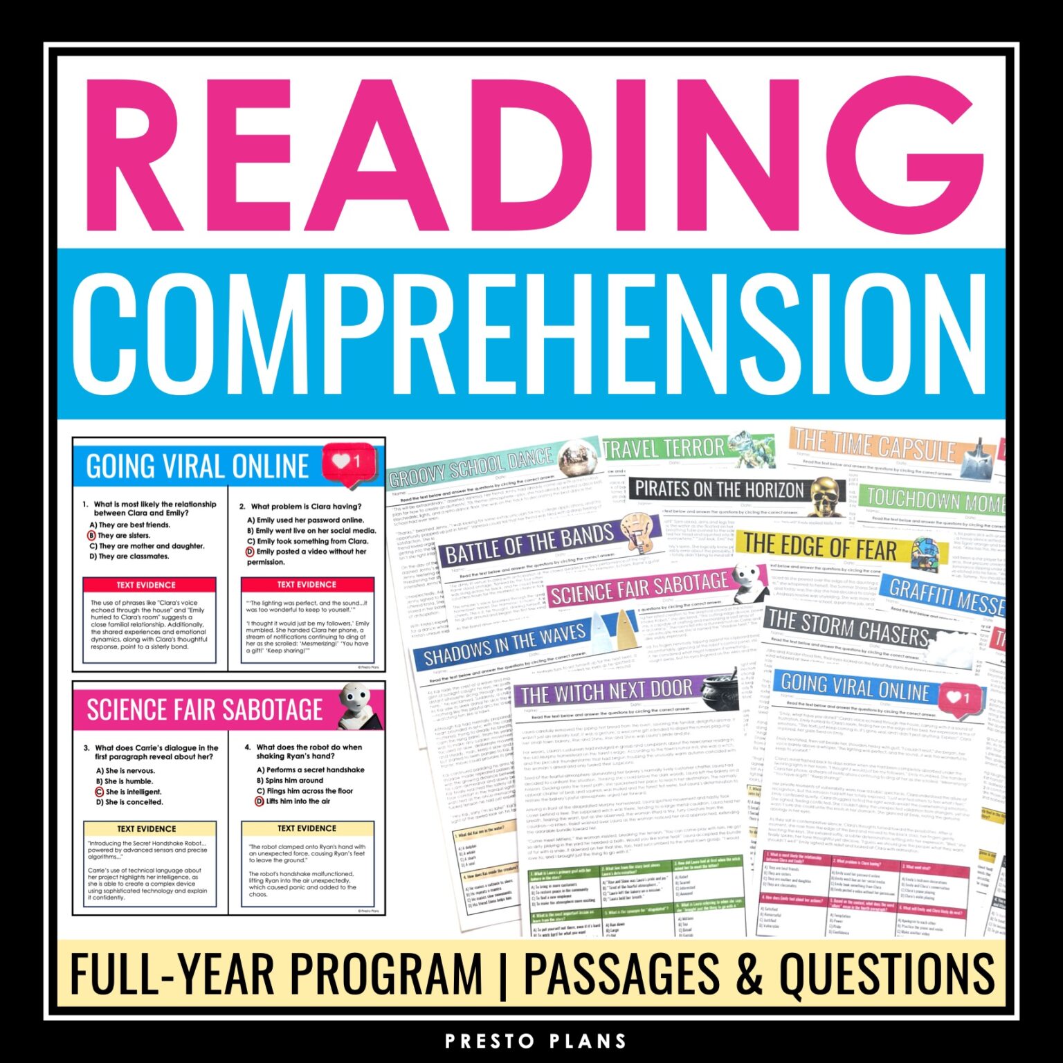 Reading Comprehension Passages and Questions Program - Middle School ...
