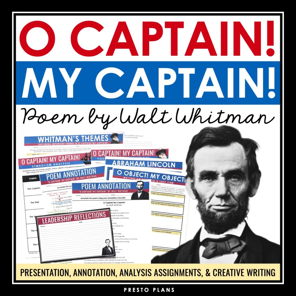 O Captain! My Captain! by Walt Whitman Poetry Lesson, Activities ...