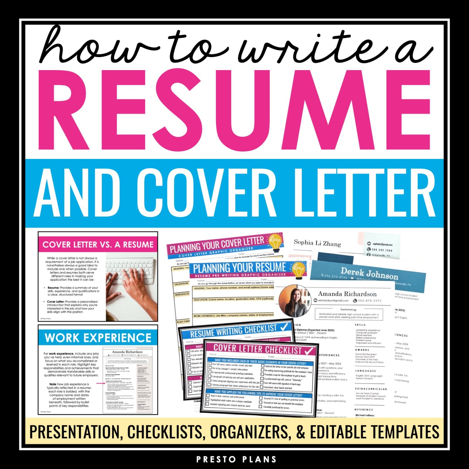 Resume and Cover Letter Lesson, Editable Templates, Checklists, and ...