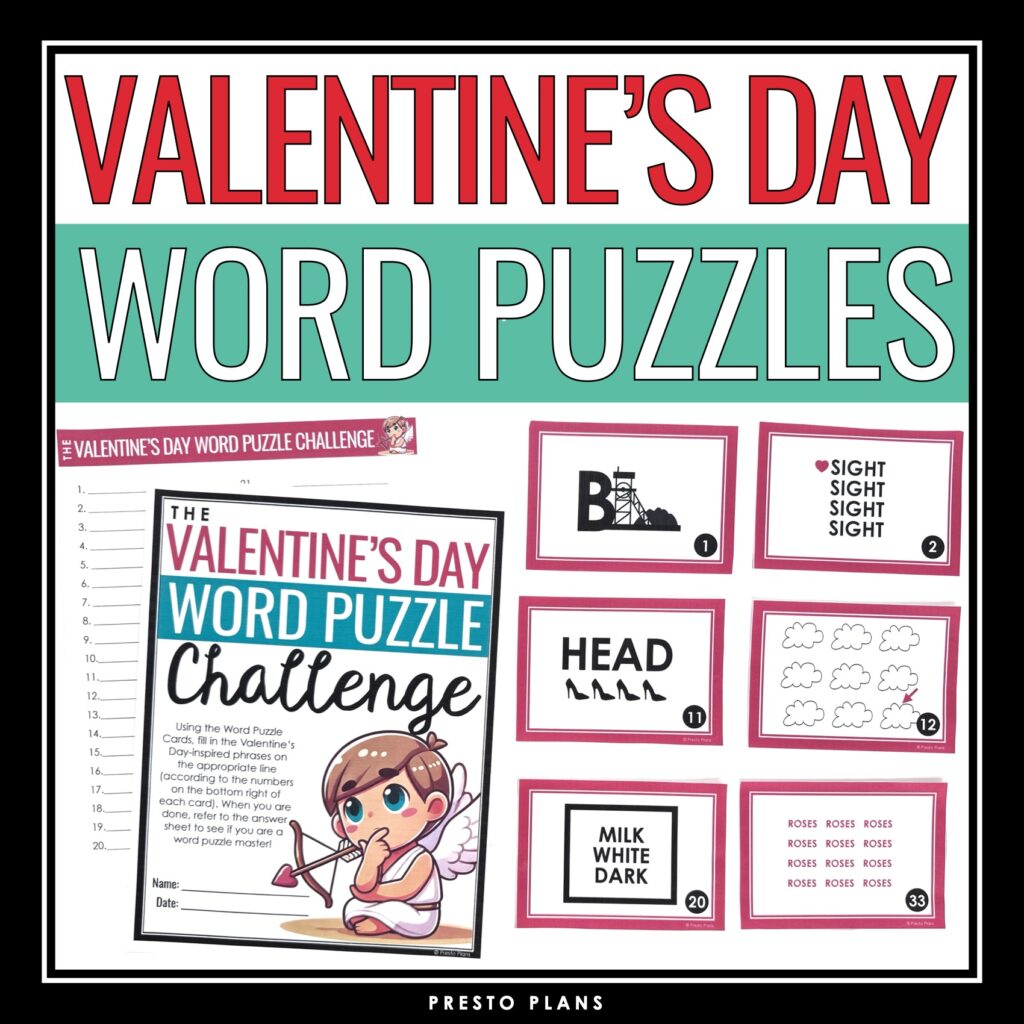 Valentine's Day Word Puzzles Brain Teasers Game - Logic Rebus Word ...