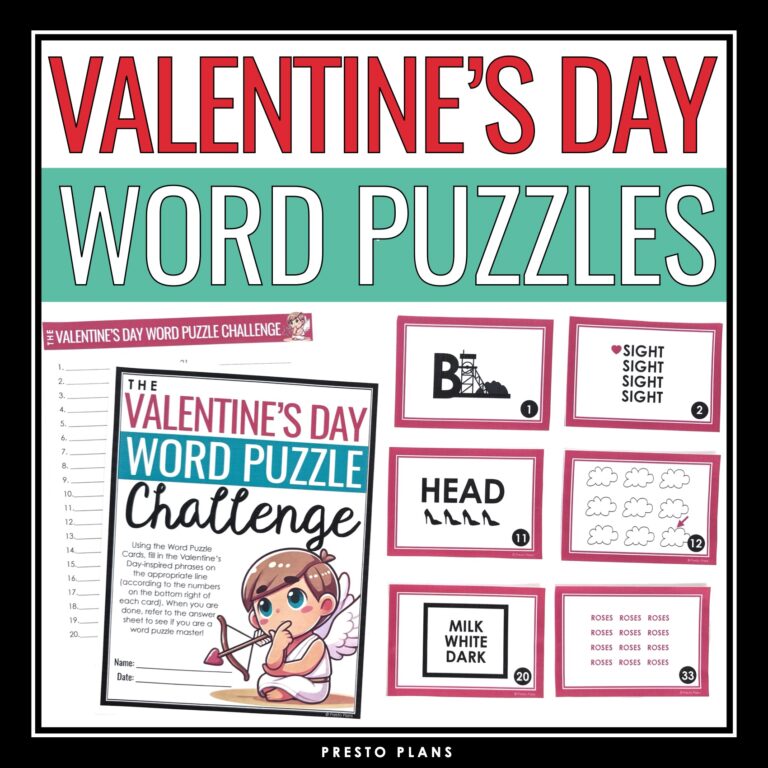 Valentine's Day Word Puzzles Brain Teasers Game - Logic Rebus Word ...