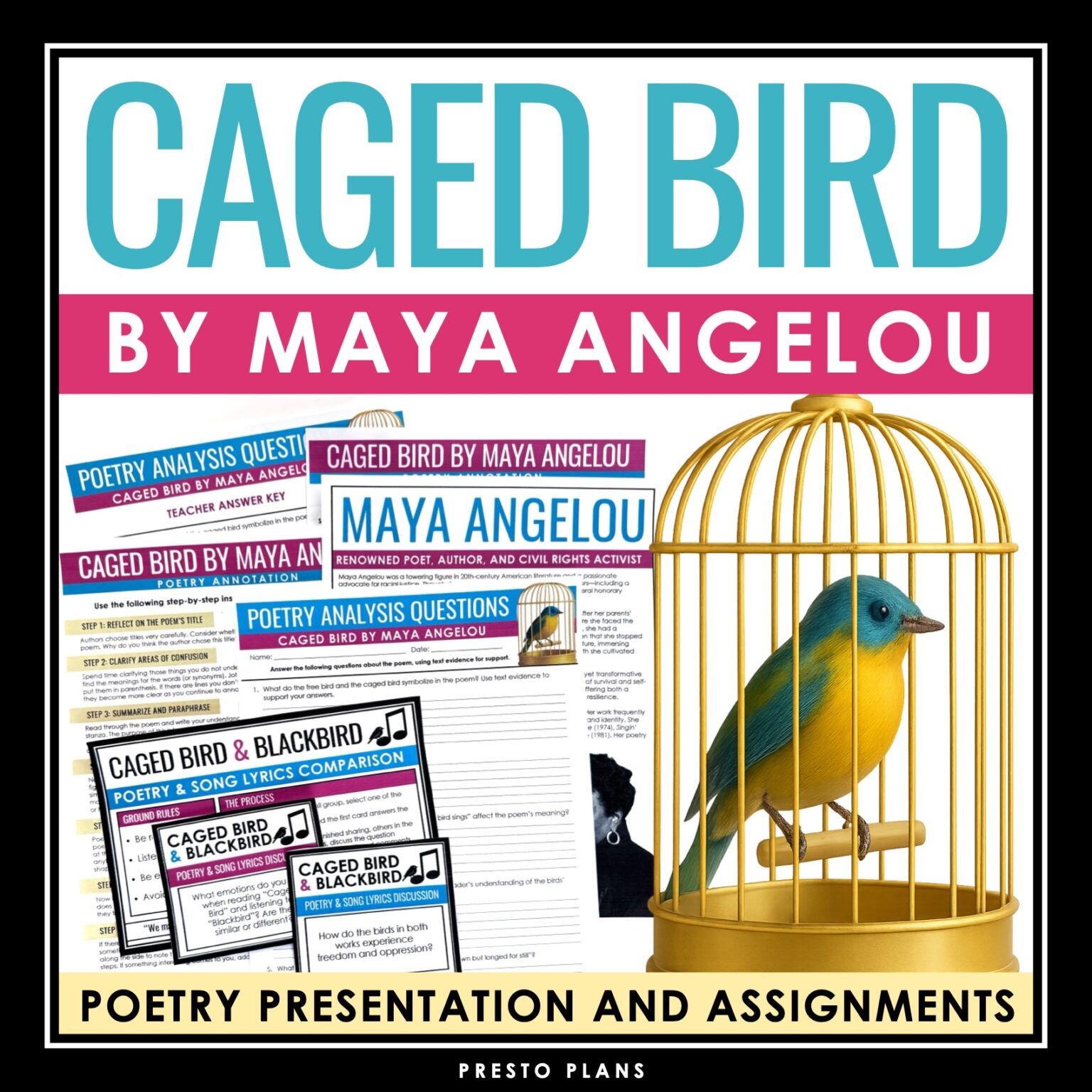 Caged Bird by Maya Angelou - Poetry Lesson, Slides, Assignments, and ...