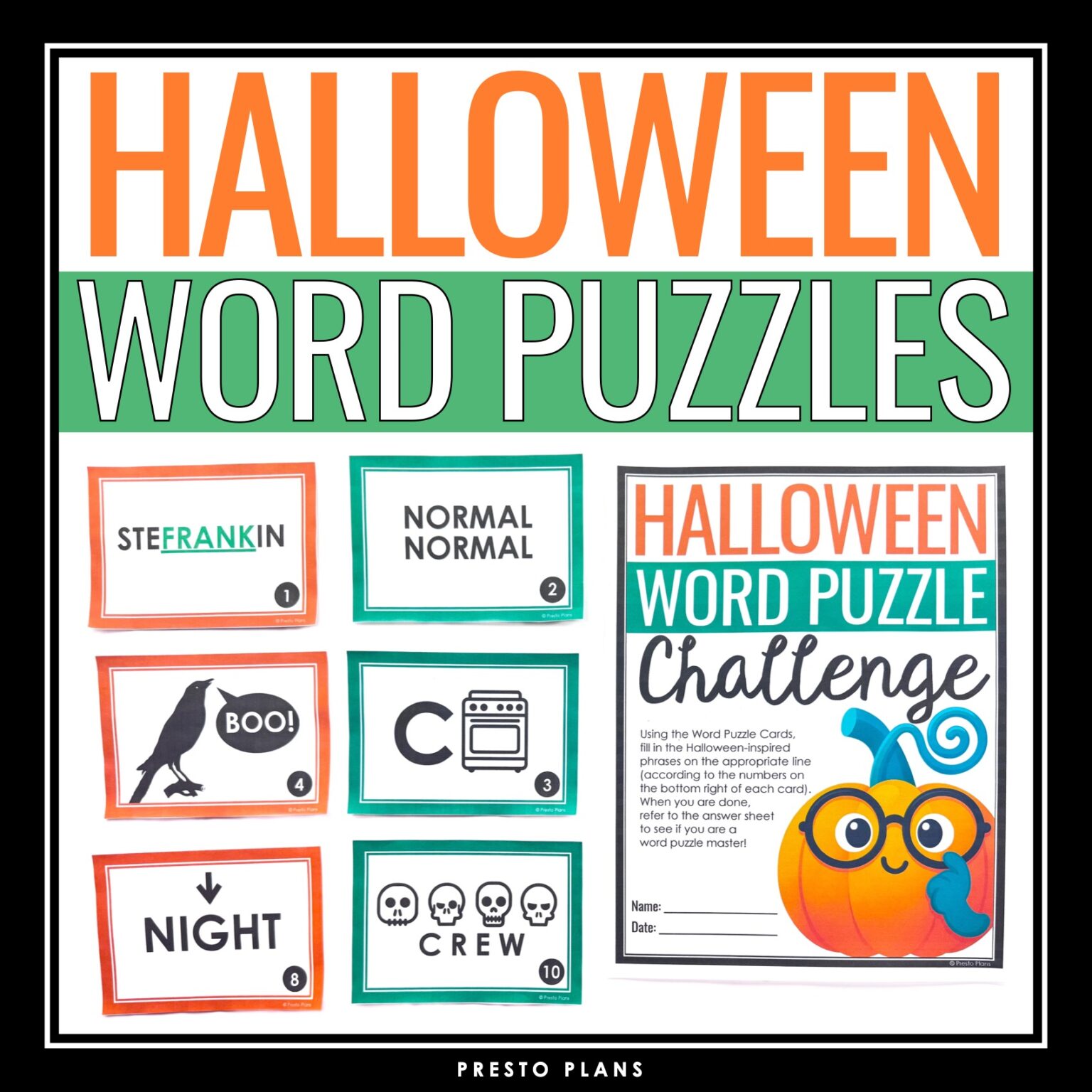 Halloween Word Puzzles Brain Teasers Game – Logic Rebus Word Sense Fun ...