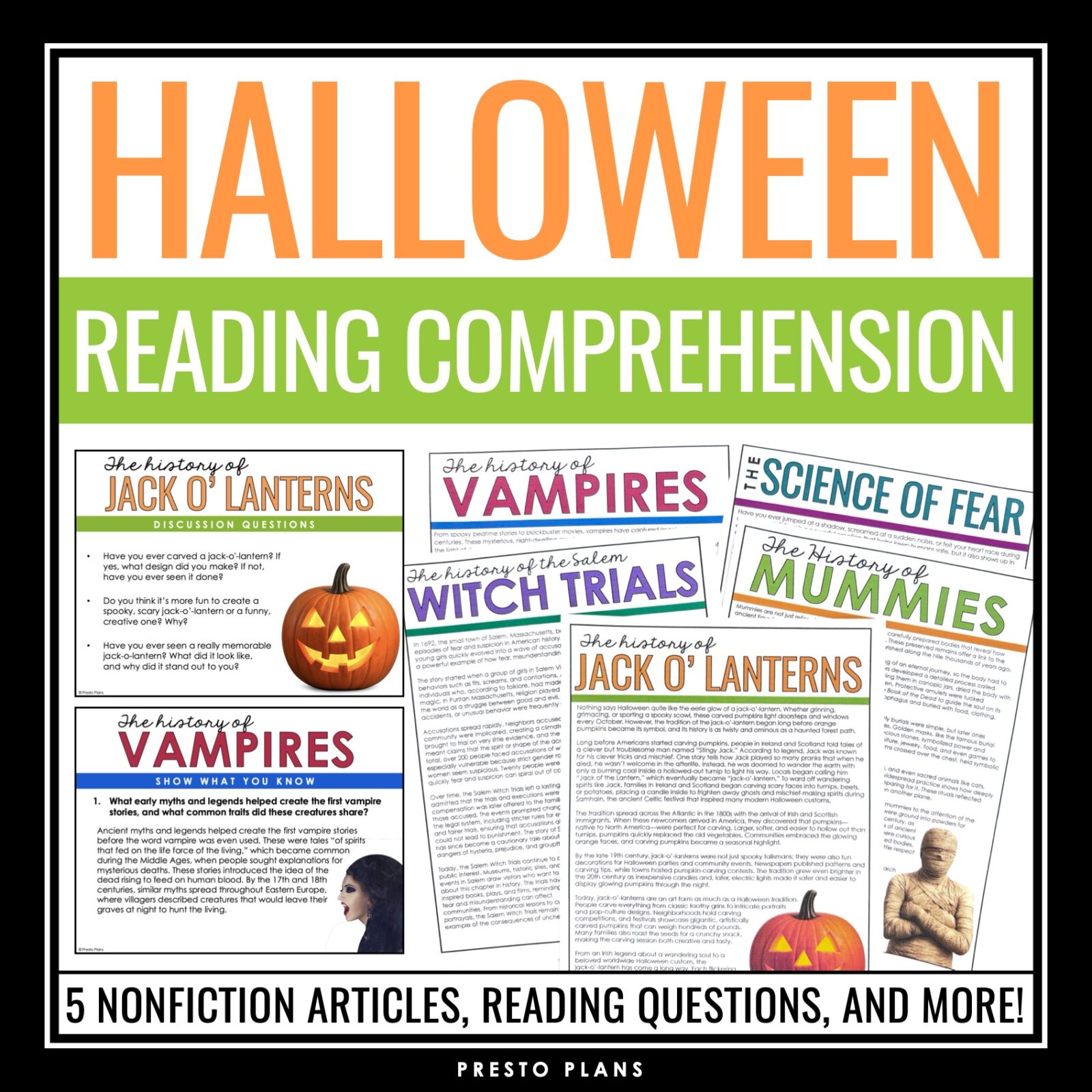 Halloween Reading Comprehension Bundle: 5 Nonfiction Articles ...