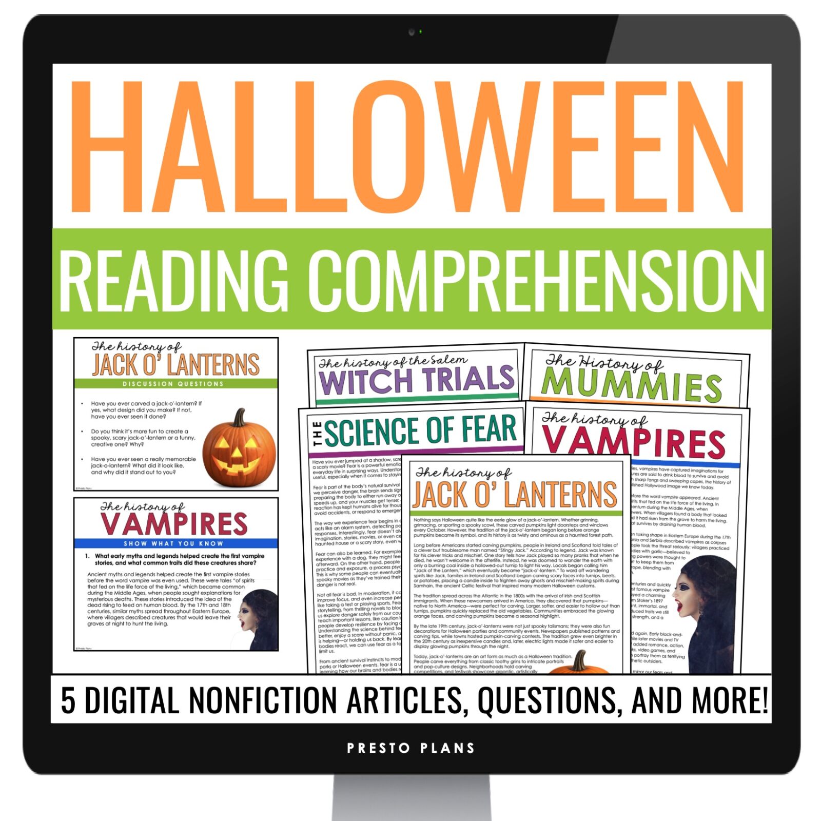 Halloween Reading Comprehension Bundle Digital Nonfiction Articles ...