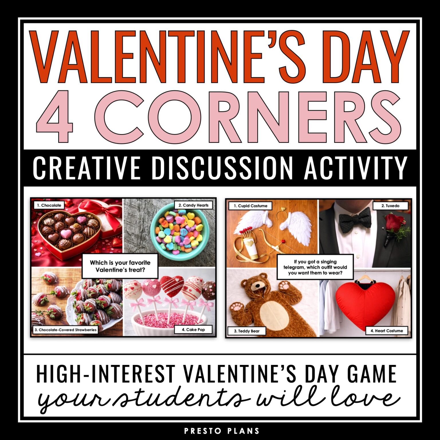 Valentine's Day Game - Fun 4 Corners Game Activity for Middle & High ...